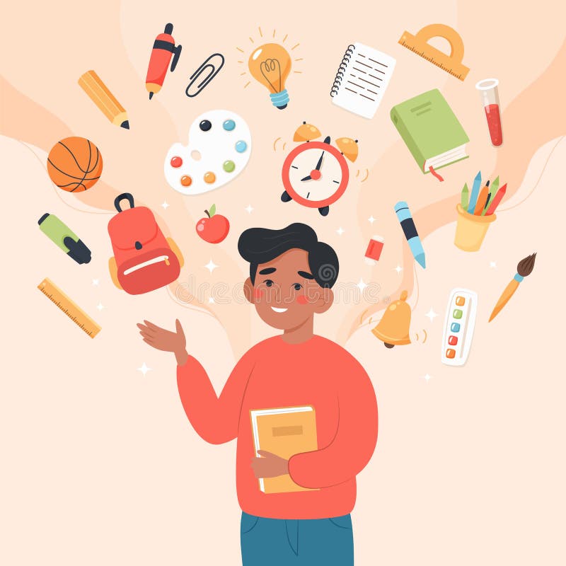 Teacher with School Elements. School and Learning Concept, Teacher S ...