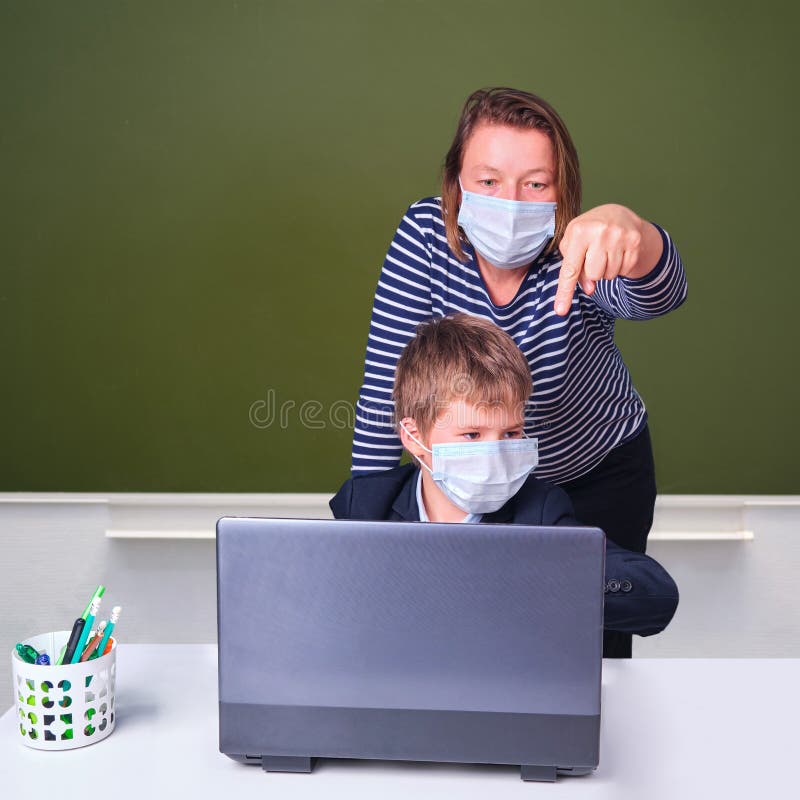 Teacher and Schoolboy during Distance Learning in Elementary School ...