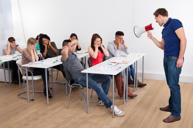 Teacher Shouting through Megaphone on University Students Stock Image ...
