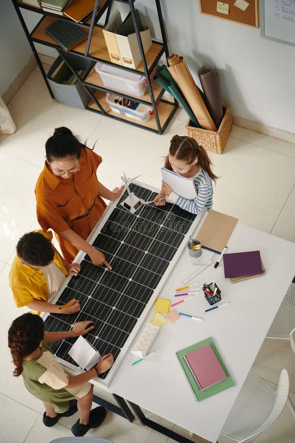 Teacher Showing Kids Solar Cells Stock Image - Image of grade, explain ...