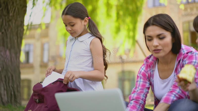 Open Air Lesson with Teacher Using Laptop. Stock Footage - Video of ...