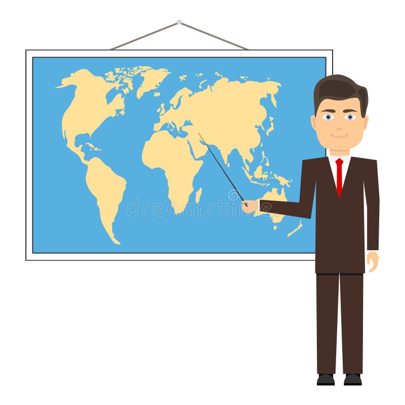 Teacher Shows Pointer on the Map. Mountains, Geography Lesson Stock ...