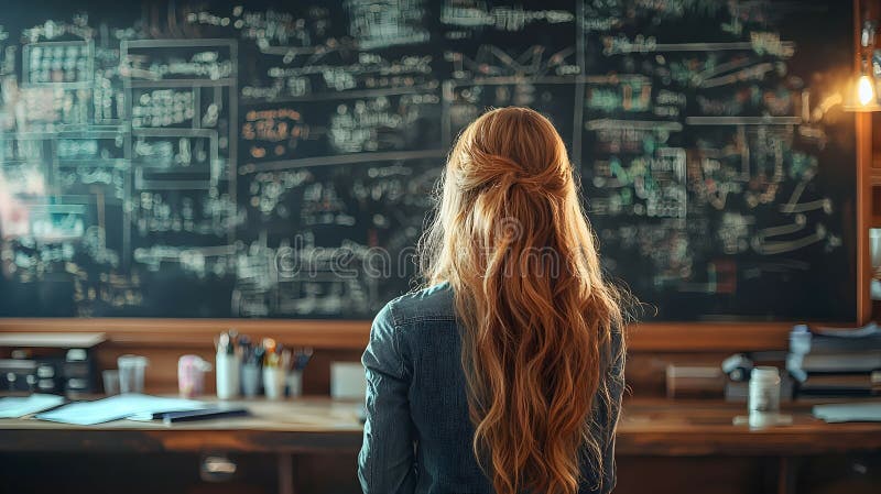 Teacher Solving Complex Math Problems at Chalkboard Stock Illustration ...