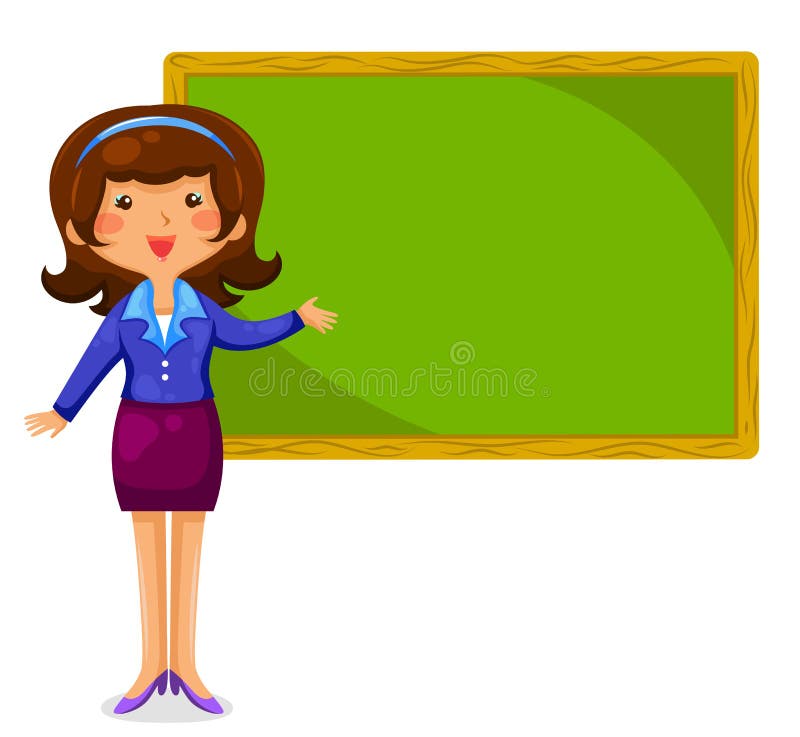 Cartoon Female Teacher Standing Next To A Blackboard Stock Vector