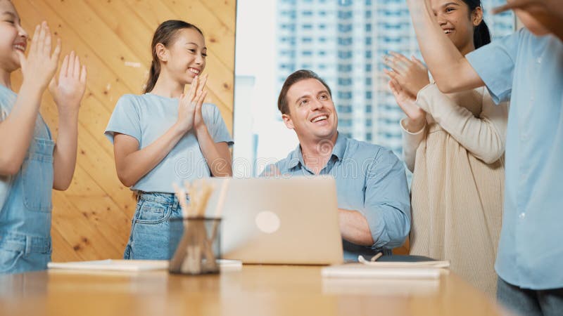Teacher and Student Clap Hand To Celebrate for Successful Project ...