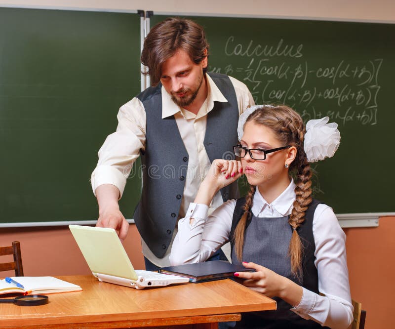 Teacher and Student in the Classroom Calculus. Stock Image - Image of female, pupil: 56589889