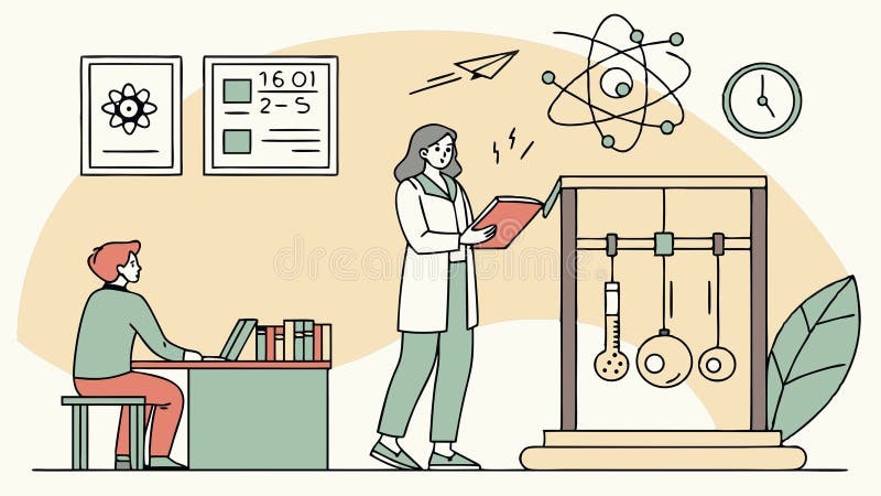 Teacher and Student Conducting Science Experiment in Lab, Vector Design ...