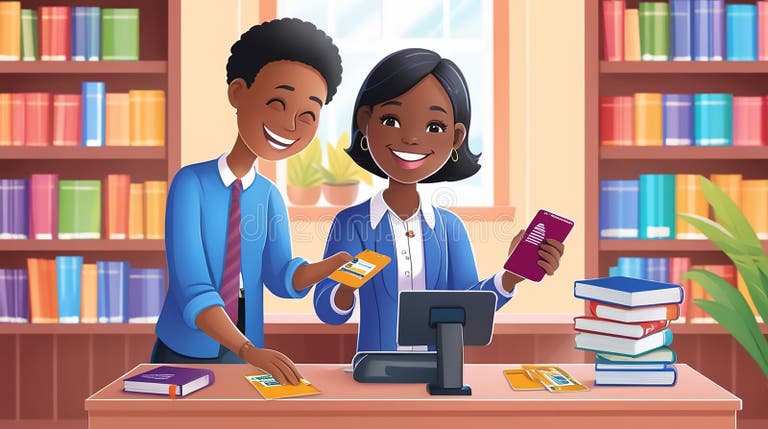 Teacher and Student Discussing a Book in the Library Stock Illustration ...