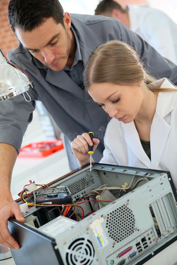 Teacher with Student Girl in Computing Stock Photo - Image of hardware ...