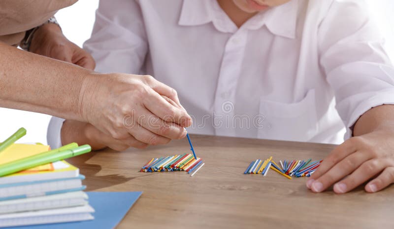 Teacher Student Hands Counting Math Sticks Class School Stock Photos ...