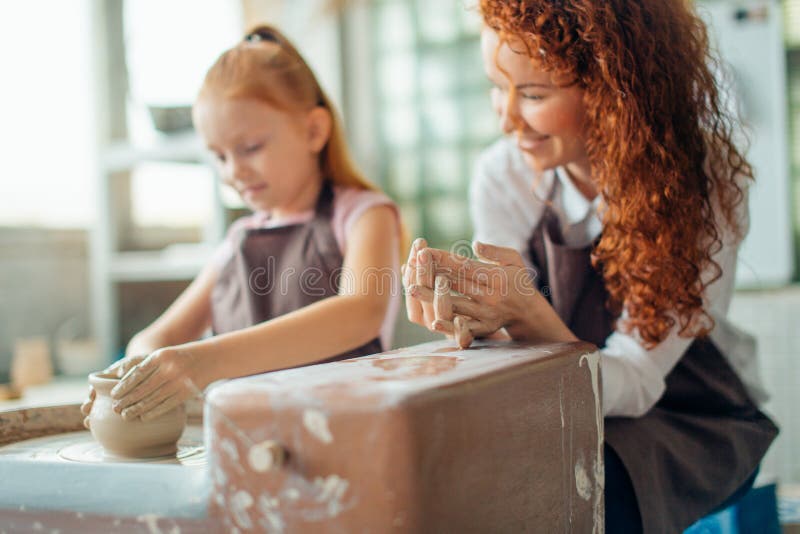 Teacher and Student Make Pitcher of Pottery Wheel Stock Photo - Image ...