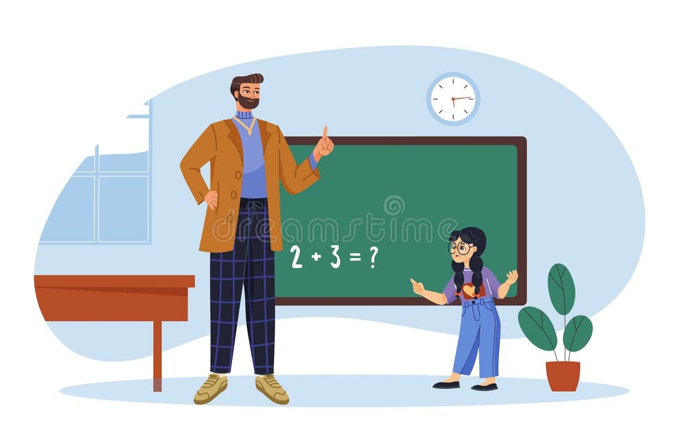 Teacher and Student Solving Math Problem. Vector Illustration Stock ...