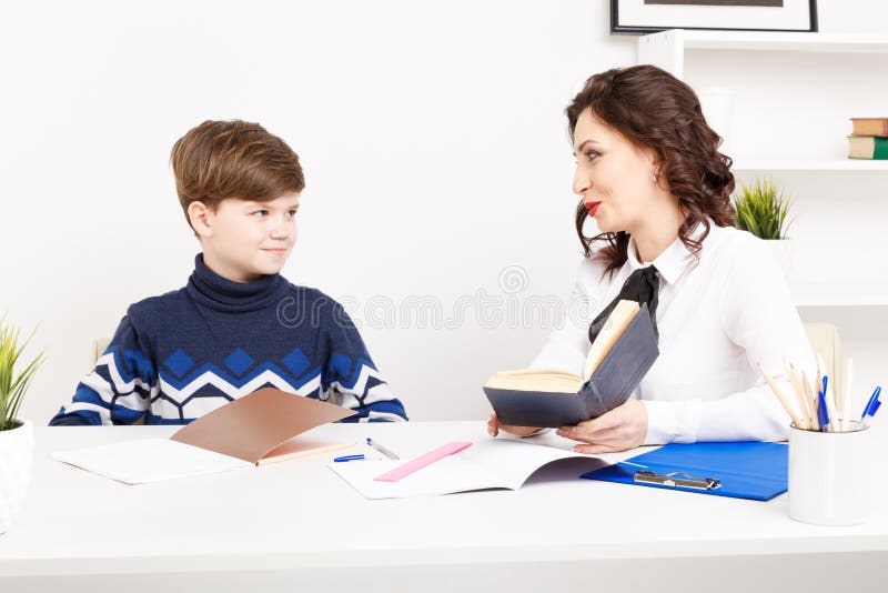 Teacher and Student Working Together and Getting New Information. Stock ...