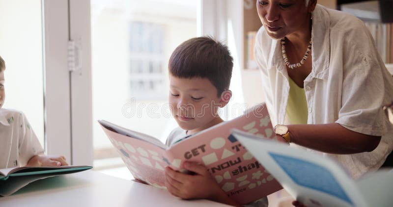 Happy, Children and Reading in Classroom Together for Educational Development, Group Learning ...