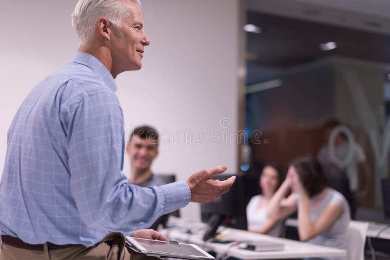 Teacher and Students in Computer Lab Classroom Stock Photo - Image of ...