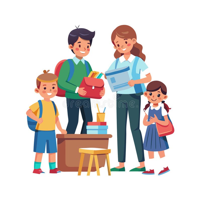 Teacher Helping Students in a Classroom Stock Illustration ...