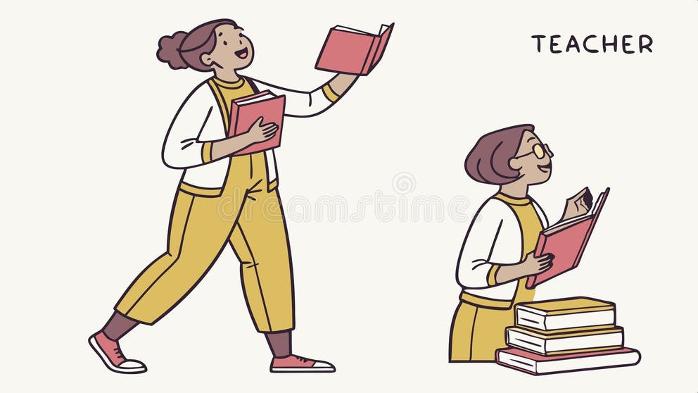 Teacher and Students Reading, Education and Learning Scene Vector ...