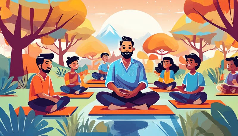 A Teacher with a Students Teaching the Yoga Stock Illustration ...