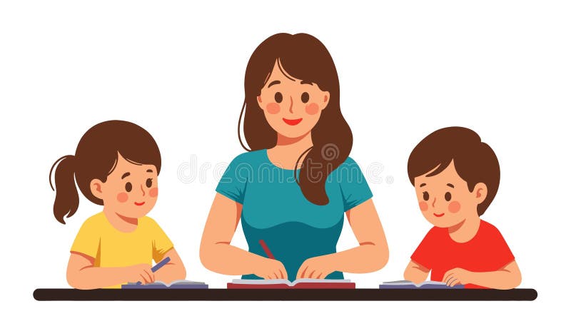 Teacher Supporting Children with Tasks at a Desk, Nurturing Education ...