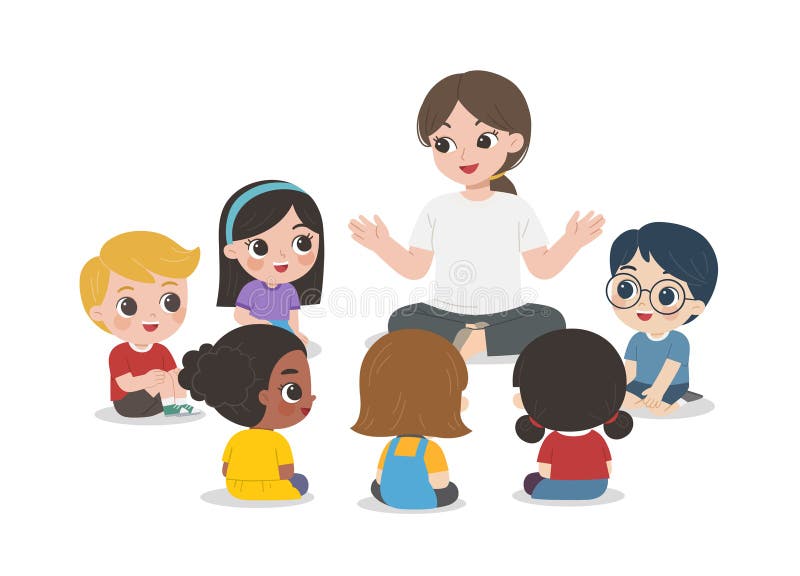 Teacher Talks To Student Sit on Floor in Circle and Listen To Her ...
