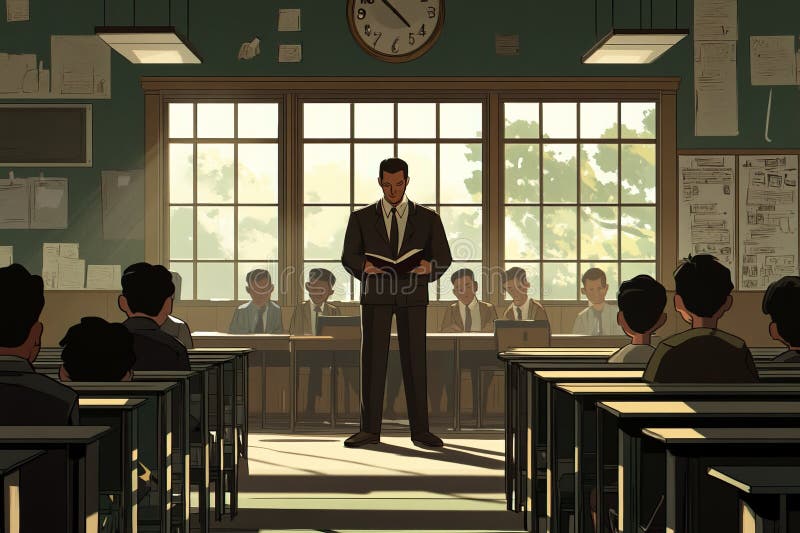 The Teacher Teaches Children in Class, Cartoon Style Stock Image ...