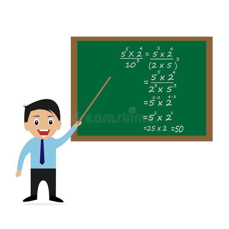 Mathematics Teacher With Pointer In Blackboard With Chalk Showing ...