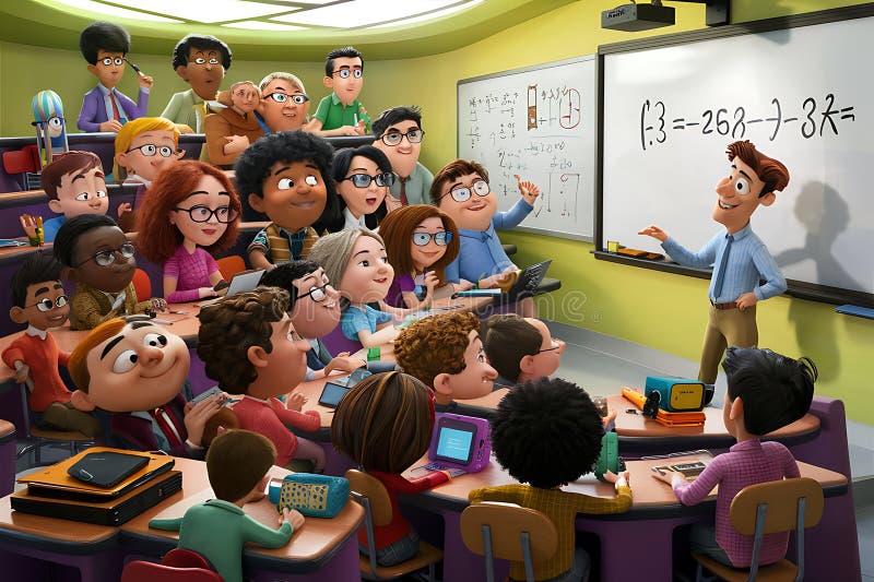 Animated Teacher Teaching Students