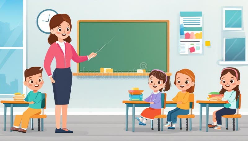 A Teacher Teaching Kids in a Classroom Stock Illustration ... A Teacher Teaching Kids in a Classroom Stock Illustration ...