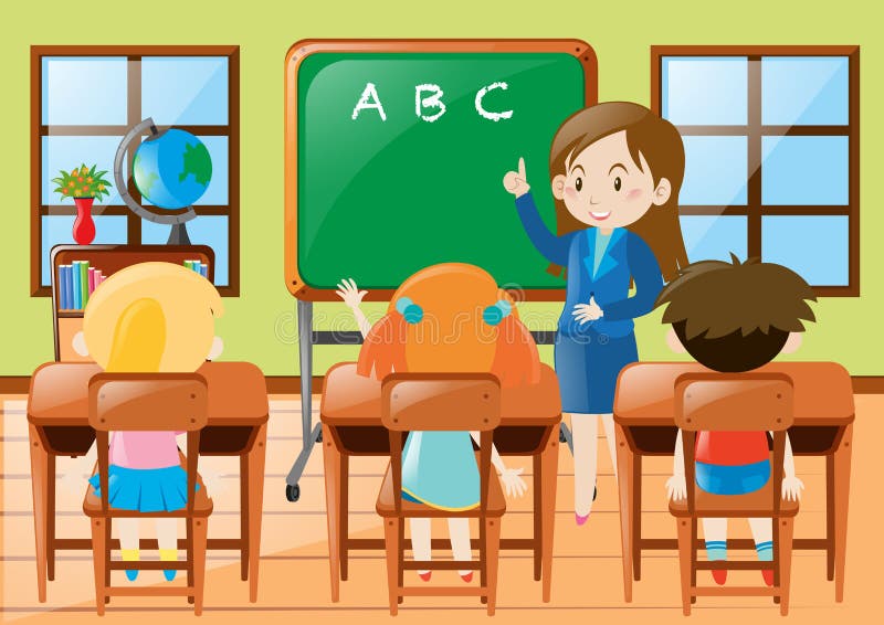 Teacher Teaching Kindergarten Students in Class Stock Vector ...