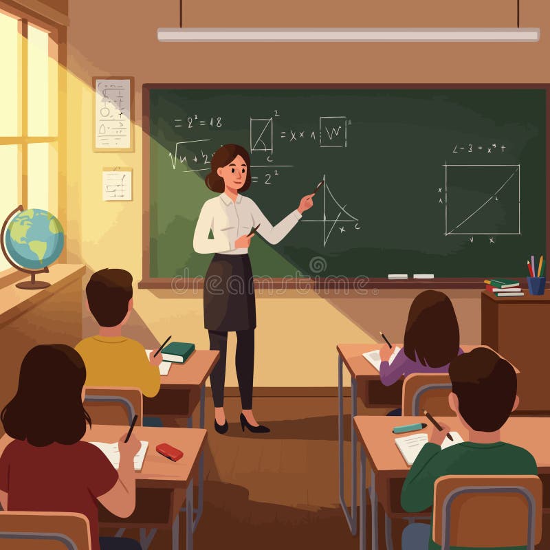 Teacher Teaching Math in Classroom with Students Learning Stock ...
