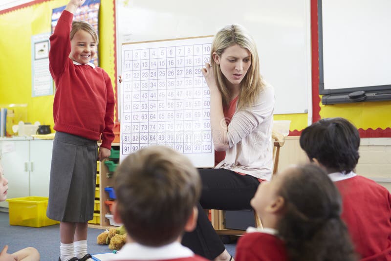 Teacher Teaching Maths To Elementary School Pupils Stock Photo - Image ...