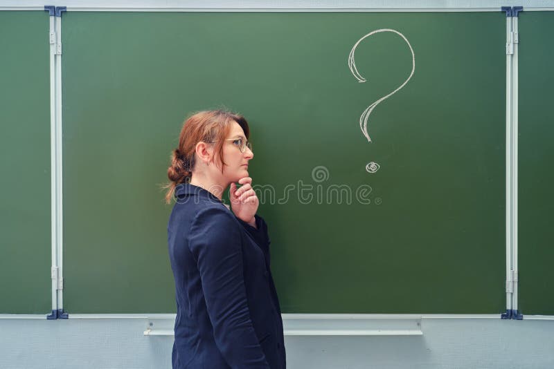 The Teacher is Thoughtfully Standing in Front of a Question Mark ...