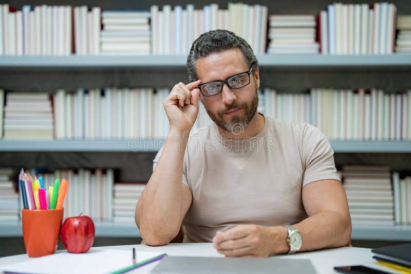 Teacher Tutor in School Classroom. Knowledge, Education. Man with Book ...