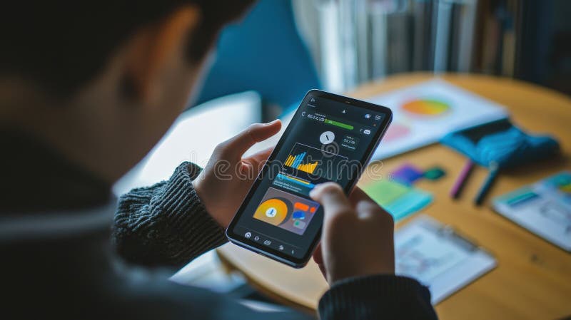 Teacher Utilizing Advanced App for Student Progress Tracking Classroom ...