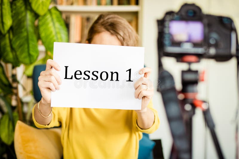Teacher or Vlogger Recording a Lesson on Camera Online Learning Stock ...