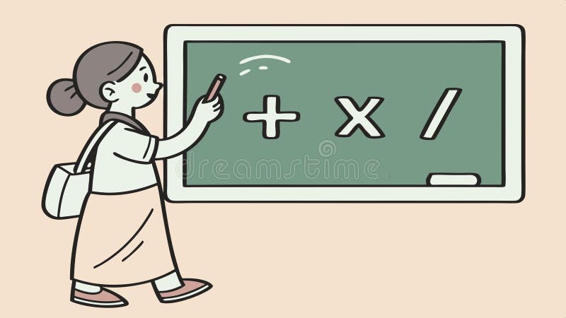 Teacher at Whiteboard Explaining Math, Education and Learning Graphic ...