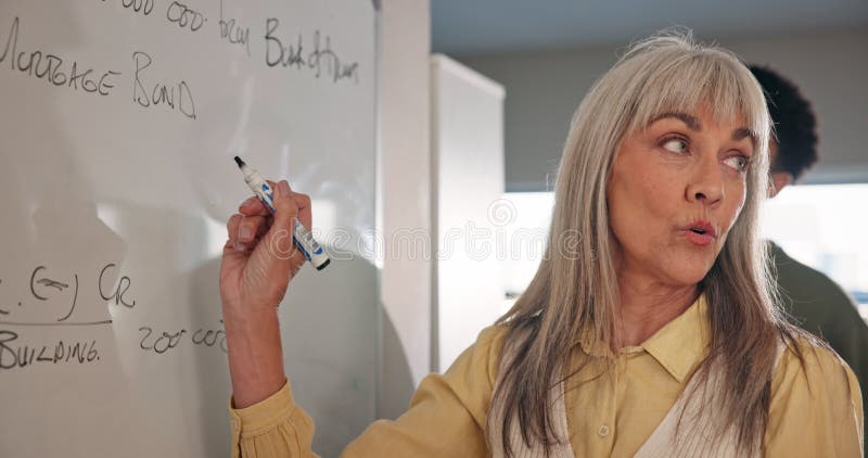 Teacher, Woman and Students for Education Presentation on Whiteboard of ...