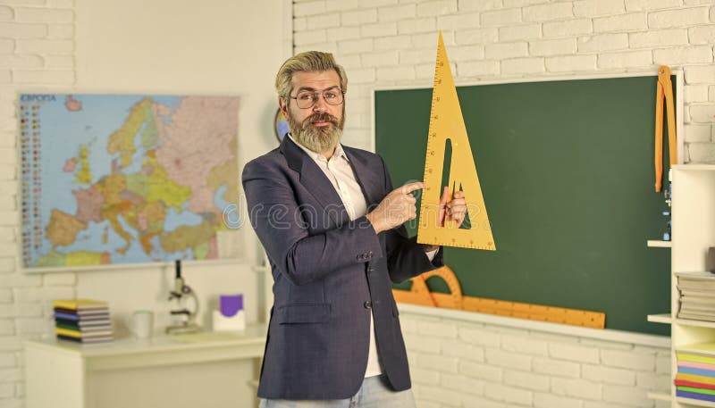 Teacher Work. Teacher Bearded Man Chalkboard Background. Lecturer in ...