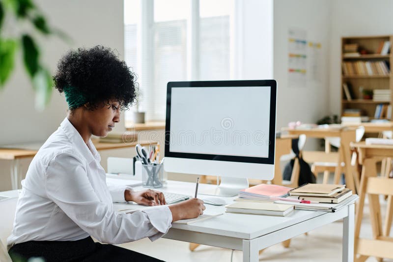 Teacher Working in Her Workplace in Class Stock Photo - Image of ...