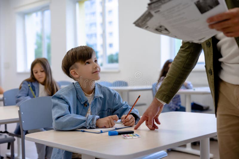 Teacher Working with His Class at the Lesson at School Stock Image ...