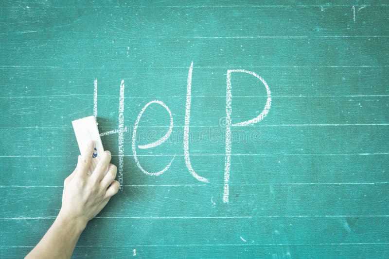 Teacher Writes Help on Blackboard Stock Image - Image of bookshelf ...