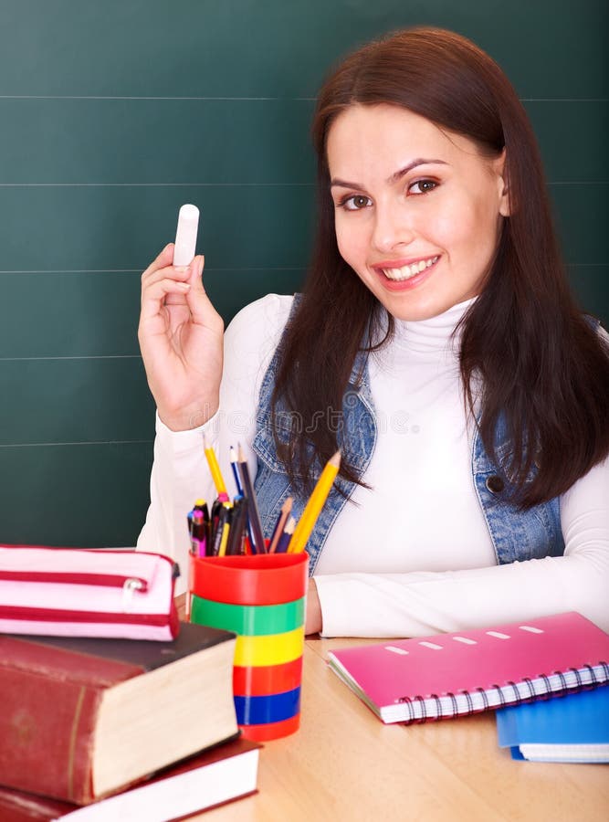 Teacher Writing on Blackboard. Stock Photo - Image of learn, lesson ...