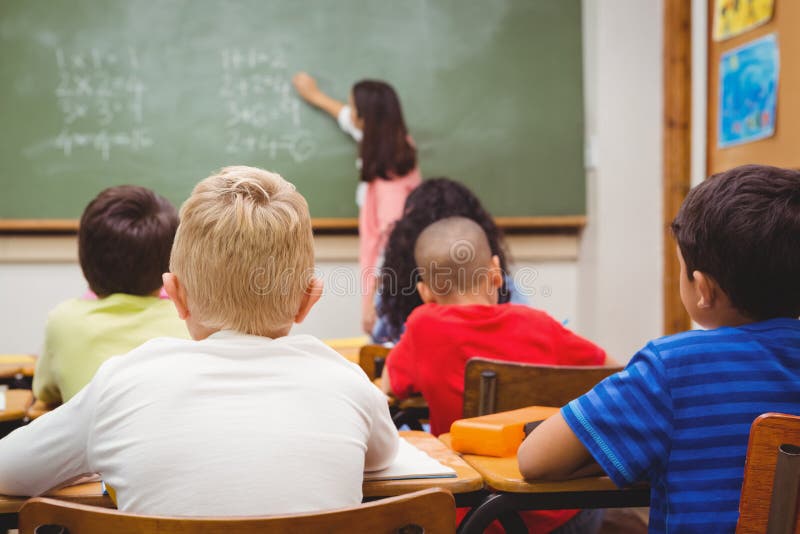 Teacher Writing on the Blackboard Stock Image - Image of female, back ...