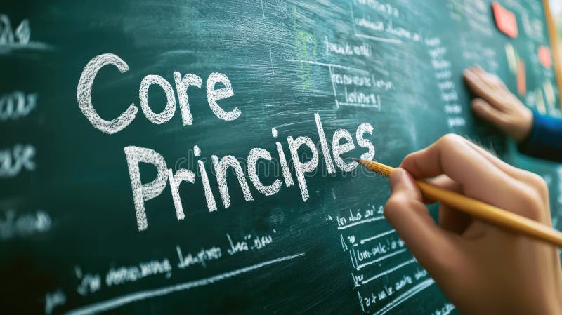 A Teacher Writing "Core Principles" on a Chalkboard Stock Illustration ...