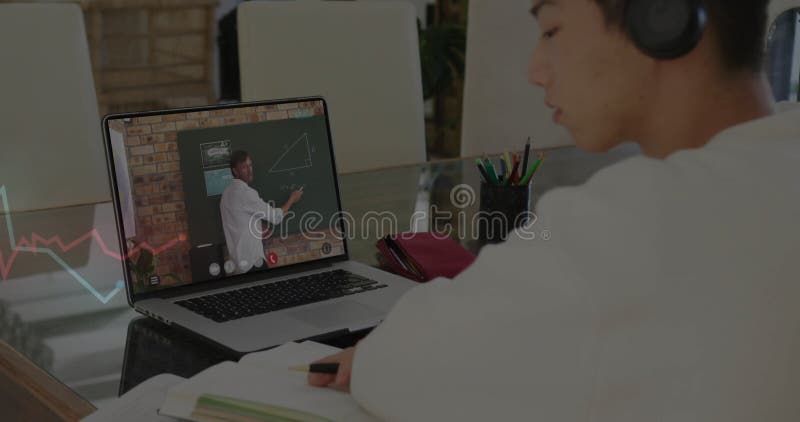 Teacher Writing Math Formula on Chalkboard, Student Taking Notes with ...