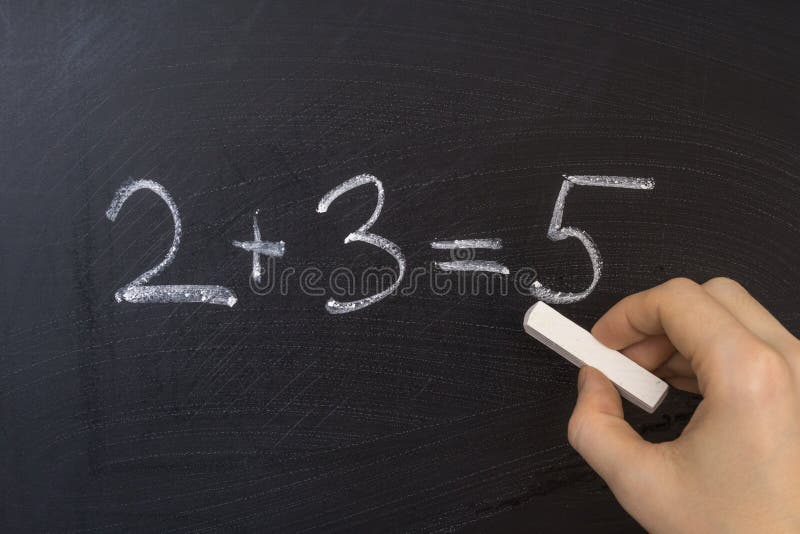 Teacher is Writing Simple Math Equation on Blackboard with Chalk. Stock ...