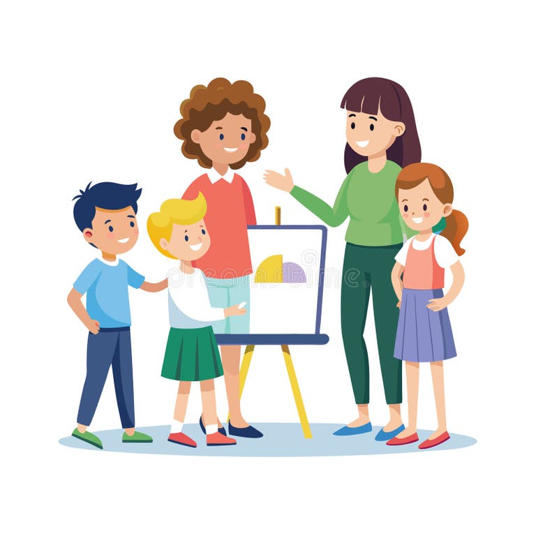 Teachers Explain a Chart To Elementary School Children in a Flat ...