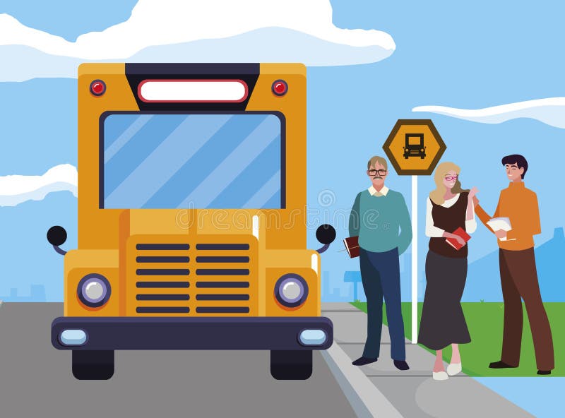 Teachers Group in the Bus Stop Stock Illustration - Illustration of ...