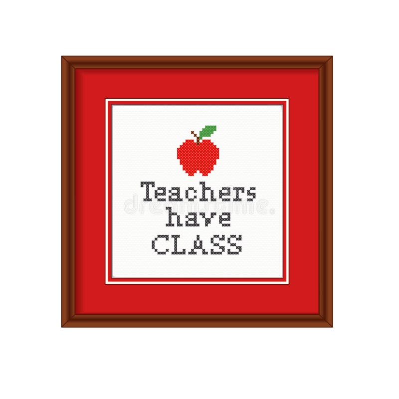 Teachers Have CLASS Retro Cross Stitch Embroidery on Mahogany Picture ...