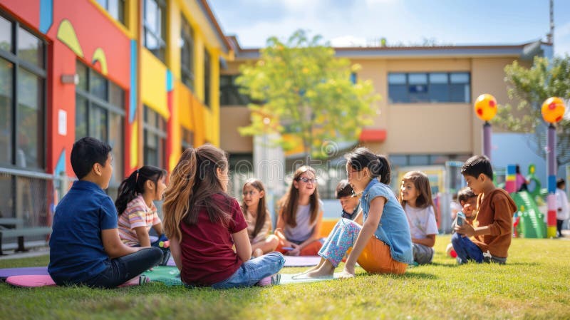 Teachers and Students Engaging in Activities Outside Stock Illustration ...